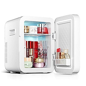 YAARN Small Fridge for Bedroom Mini Beauty Fridge with Mirror Light Portable Auto Desktop Makeup Refrigerator Intelligent Constant Temperature