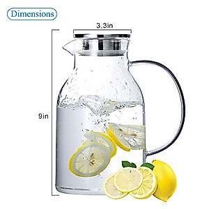 Vekonn Glass Pitcher with Lid, Glass Water Pitcher with Lid and Spout, 68 Ounces Heat Resistant Borosilicate Glass Carafe with Brush and Mixing Spoon, Temperature Safe