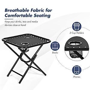 Tangkula 3 Pieces Outdoor Zero Gravity Chair Set, Folding Reclining Lounge Chair with Adjustable Backrest, Head Pillow, Matching Table with Cup Holder, Camping Recliner for Poolside, Yard (Black)