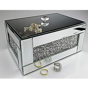 BANQLE Jewelry Box Watch Box Mirrored Makeup Organizer for Dresser Crystal Vanity Box Silver Bling Crushed Diamond