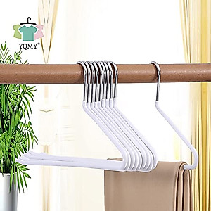 YQMY Pants Hangers Slack/Trousers Hangers 10 Pack, Open Ended Design Space Saving Slim Strong and Durable Anti-Rust Chrome Metal Hangers (White Heavy Duty)