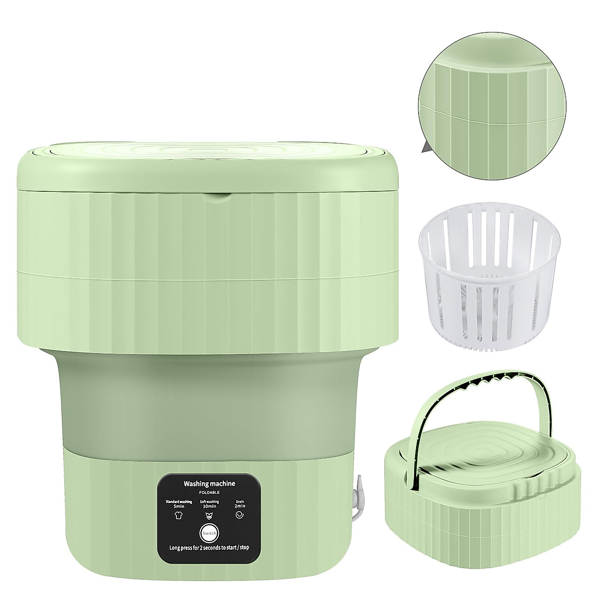 Portable Washing Machine,Mini Washing Machine,9L Large Capacity, with Drainage Basket,for Baby Clothes,Underwear or Small Items,Convenient and clean,Folding Deign, for Apartment or Travel,Green
