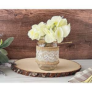 Set of 12 Burlap and Lace Sleeves for Mason Jars, Sleeves and Twine ONLY, Jars NOT Included, Burlap Mason Jar Wraps, Country Chic Wedding Centerpiece Decor for Tables, Mason Jar Centerpiece
