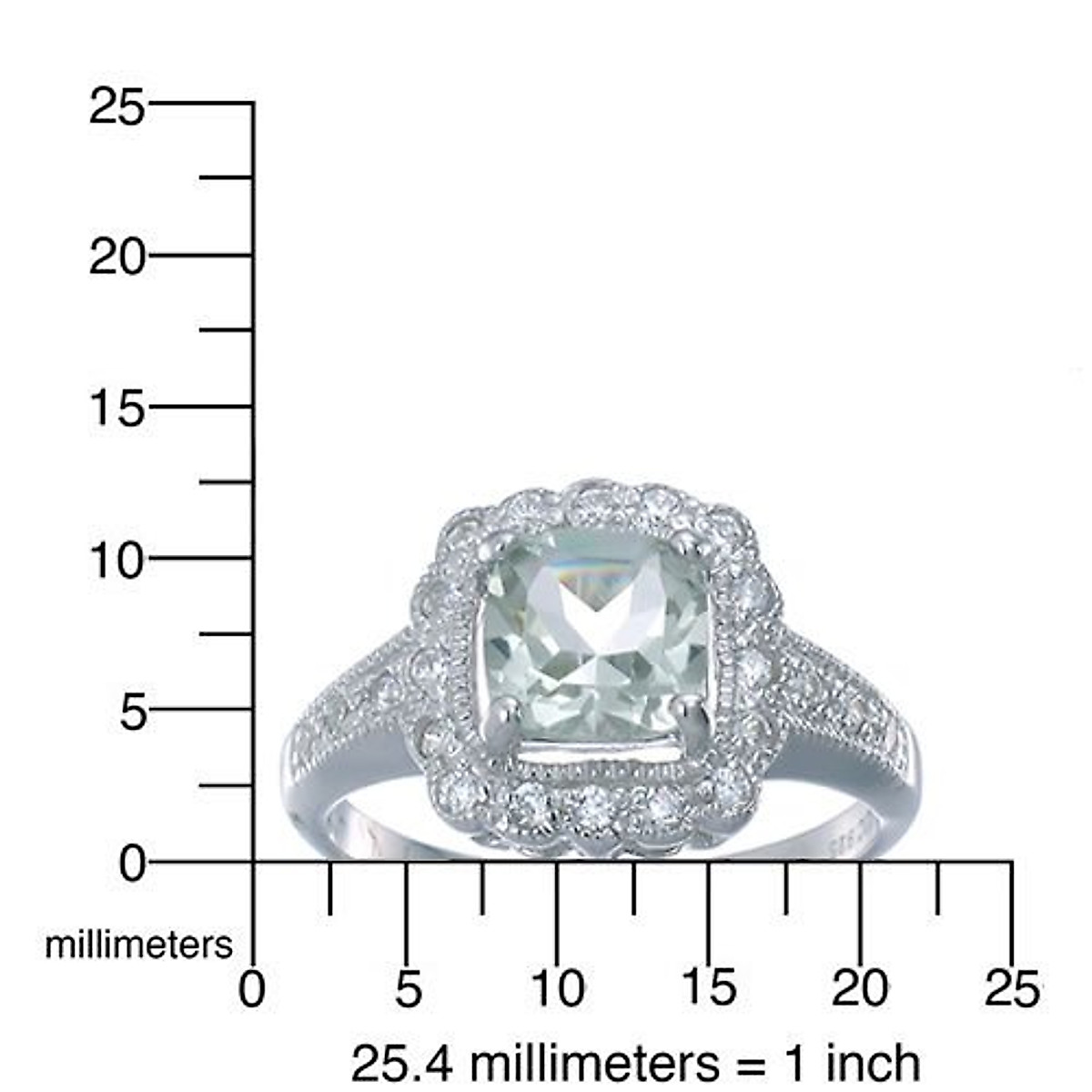 1 cttw 7 MM Cushion Cut Green Amethyst Prasiolite Ring in .925 Sterling Silver Size 9