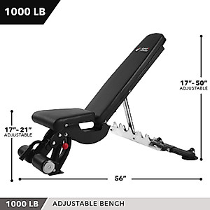 DAY1 FITNESS Adjustable Weight Bench, 1000 lb by D1F for Strength Training -Incline, Decline, Flat Workout Benches for Lifting, Flies, Chest Press, Dips -Utility Equipment for Personal, Commercial Gym