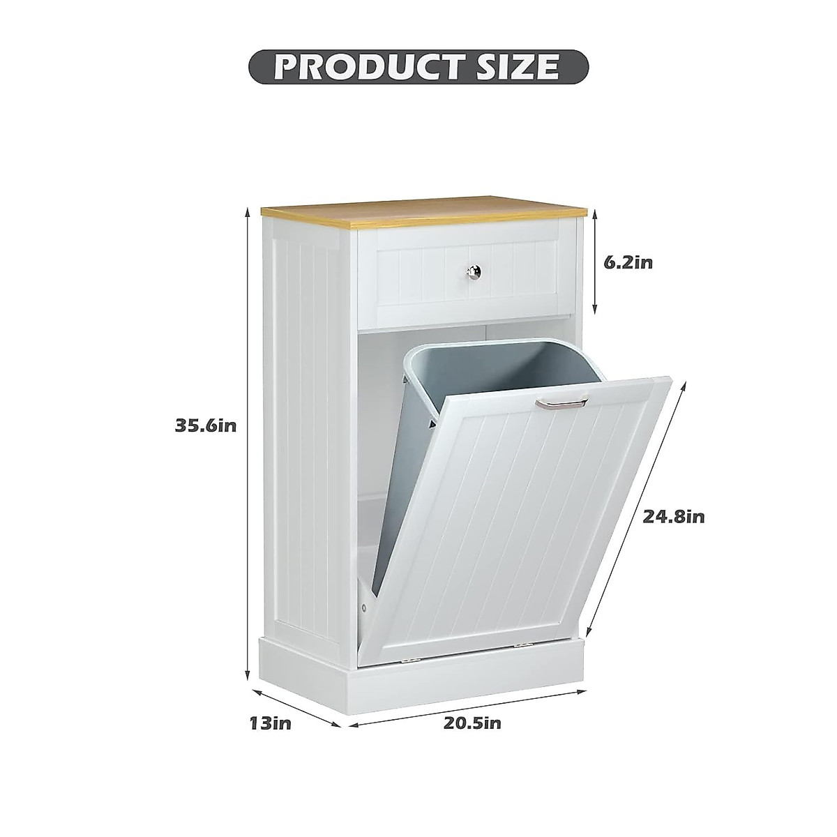 GAZHOME Tilt Out Trash Cabinet, Upgrade Wooden Free Standing Trash Cabinet,Recycling Cabinet with Hideaway Drawer,10 Gallon Tilt Out Trash Cabinet Kitchen(White)