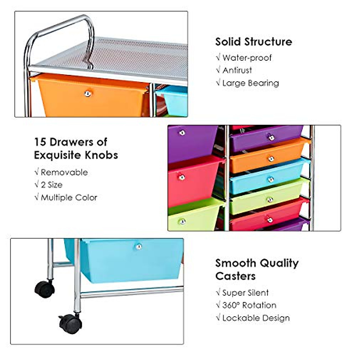 Giantex 15-Drawer Organizer Cart Office School Storage Cart Rolling Drawer Cart for Tools, Scrapbook, Paper (Multicolor)