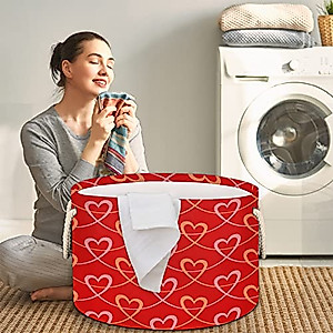 Red Valentines Day Love Heart (4) Large Round Baskets for Storage Laundry Baskets with Handles Blanket Storage Basket for Bathroom Shelves Bins for Organizing Nursery Hamper Girl Boy