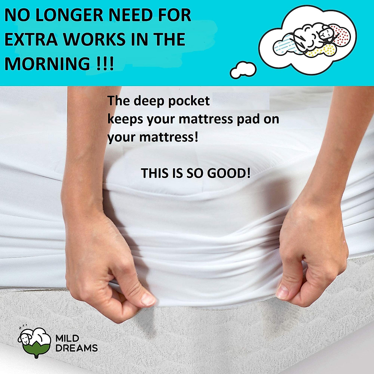 Full Mattress Pad Cover Fitted - Full Bed Mattress Cover Size 54x75 inches Stretches to 16 Deep Pocket- Fitted Quilted Sheet for Full Mattress, White