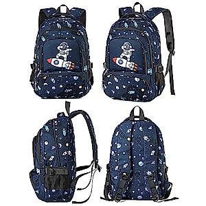 BLUEFAIRY Space Backpack for Boys Kids Elementary School Bags Middle School Primary School Bookbags Lightweight Sturdy Durable Spaceman Gifts Age 5-9 Mochilas Para Niño…