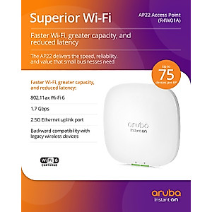 HPE Networking Instant On Access Point AP22 2x2 WiFi 6 Indoor Wireless Access Point | Long Range, Secure, Smart Mesh Support | Power Source Not Included | US Model (R4W01A)