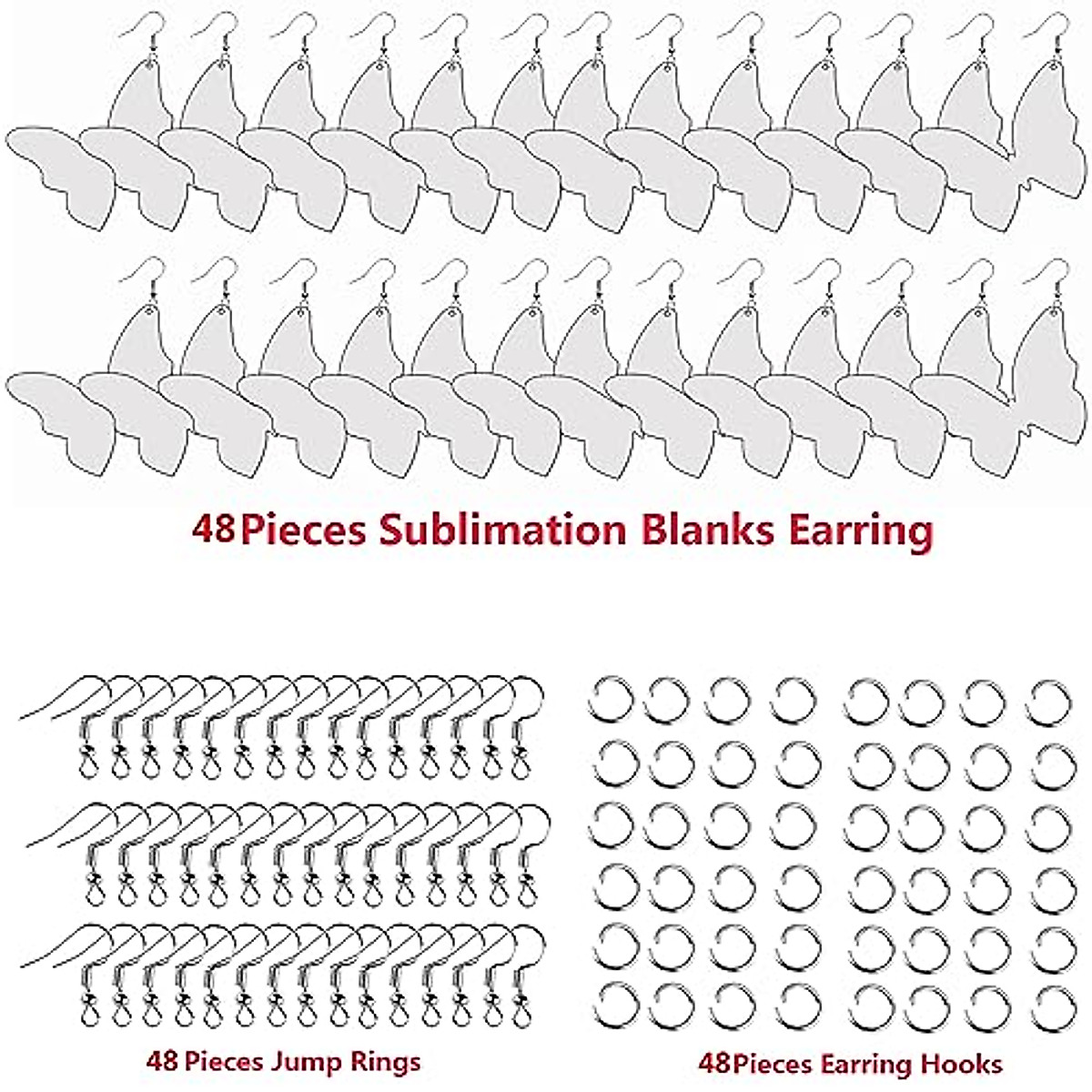 144 pcs Sublimation Earring Blanks Bulk MDF Animals Double-Sided Printing Halloween Christmas Sublimation Earring Blanks with Earring Hooks and Jump Rings (Butterfly)