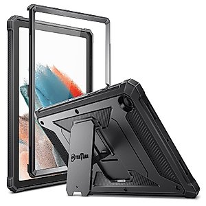 Fintie Shockproof Case for Samsung Galaxy Tab A8 10.5 Inch 2022 Model (SM-X200/X205/X207), Tuatara Rugged Unibody Hybrid Full Protective Bumper Kickstand Cover w/Built-in Screen Protector, Black