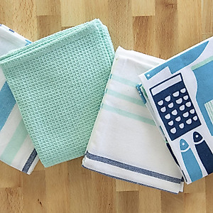 Jot & Mark Dish Towels 100 Percent Cotton | Set of 4 for Drying and Kitchen Use (Seafoam Blue-Green)