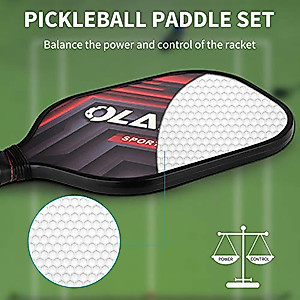 OLANNY Pickleball Paddles Set | Pickleball Set Includes 4 Pickleball Paddles + 6 Balls+ 4 Replacement Soft Grip + 1 Portable Carry Bag | Premium Rackets Face & Polymer Honeycomb Core