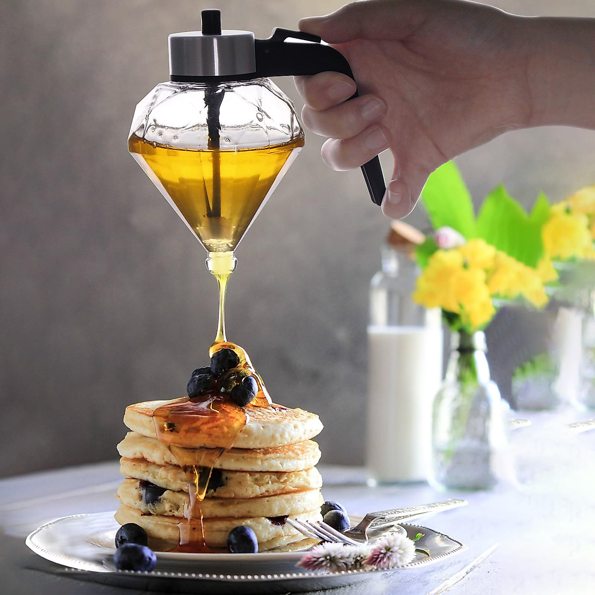 Fkksparkler Honey Dispenser No Drip Glass With Stand Maple Syrup Dispenser Glass 6.8 Oz Honey Jar Honey Pot Apply to Olive Oil Syrup Sauce For Kitchen Coffee Bar Upgraded.