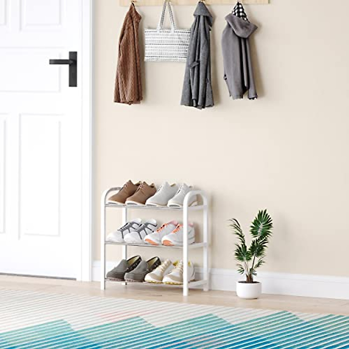 Hockmez 3-Tier Small Shoe Rack,Multifunctional Sturdy Lightweight Shoes Storage Organizer for Small Space, Free Standing Shoe Shelf for Closet Entryway Hallway Living Room (White)