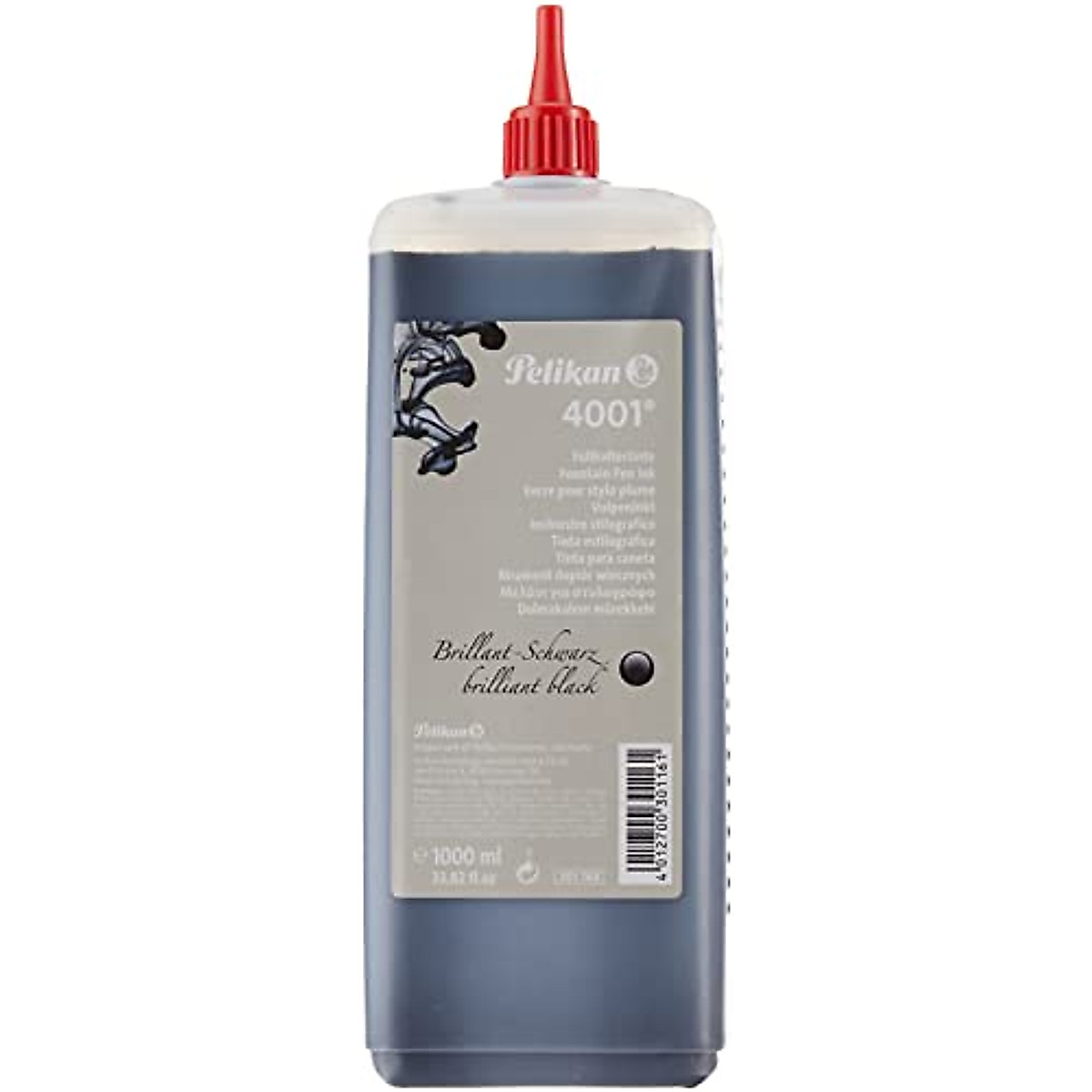 Pelikan 4001 Bottled Ink for Fountain Pens, Brilliant Black, 1 Liter, 1 Each (301168)