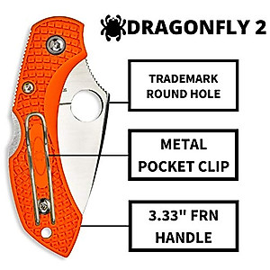 Spyderco Dragonfly 2 Lightweight Signature Knife with 2.3" VG-10 Steel Blade and High-Strength Orange FRN Handle - PlainEdge - C28POR2