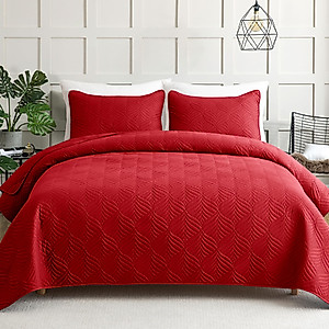 Whale Flotilla Elegant Extra Soft Quilts Queen Size, 3-Piece Lightweight Modern Geometric Full Queen Quilt Bedding Sets Bedspread Coverlet for All Seasons, Red