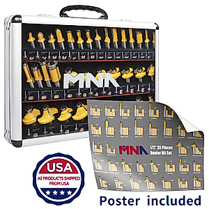 MNA Router Bits 35 Pcs Set, 35 Pieces 1/2 Inch Shank Router Bit Kit. American Router Bit Set Complete Set.