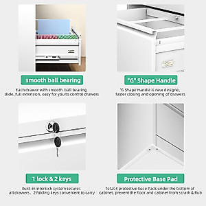 Bonusall Lateral File Cabinet 2 Drawer, Metal Lateral Filing Cabinet with Lock, Locking Organizer Filed Drawer Cabinet for Letter/Legal / A4 / F4 Size for Home Office, Sturdy Steel, White