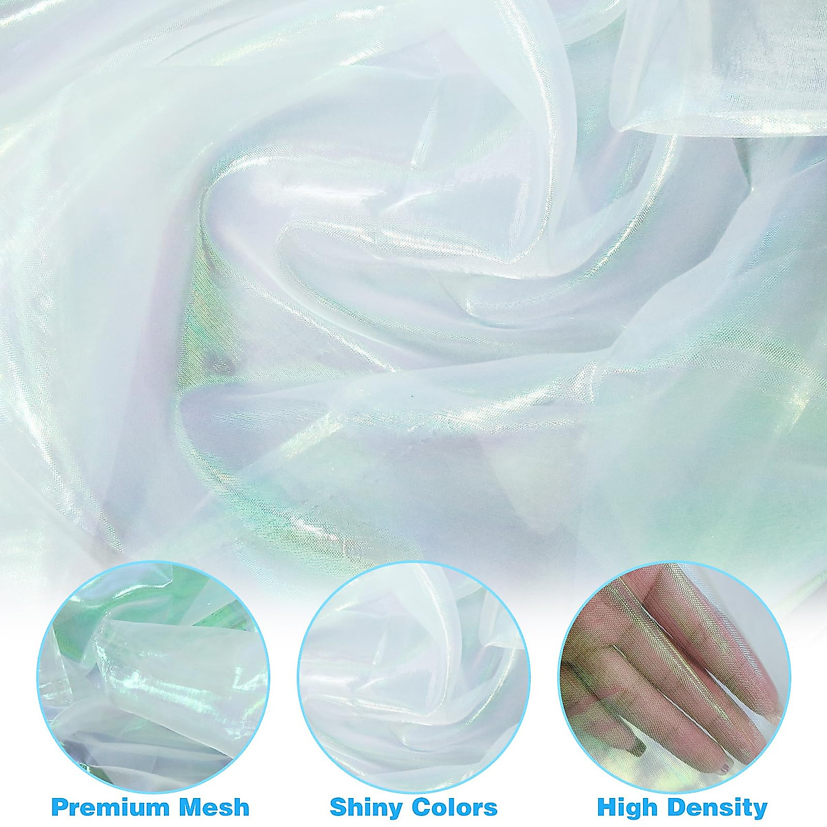 3Yard Sheer Fabric, Magic Laser Holographic Fabric, 59inch Iridescent Fabric Sequin Fabric Gradient Organza Fabric Lace for Wedding Photography Background Dress Party DIY Supplies, Magic White