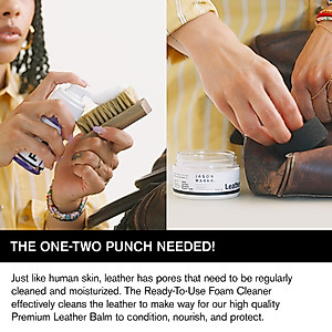 Jason Markk Leather Care Kit, 4-Piece Set, Ready-To-Use Foam, Balm Conditioner, Sponge, Delicates Brush, & Microfiber Towel, Ideal for Maintaining, Cleaning, & Protecting Leather Goods, 4oz