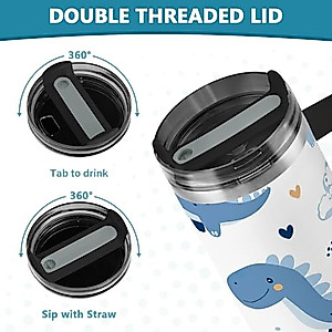 FRCSDIY Cartoon Dinosaur Insulated Tumbler with Handle and Straw Lid,40oz Leakproof Stainless Steel Cup BPA-Free Water Bottle
