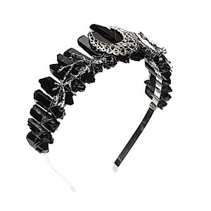 HAIMEIKANG Raw Crystal Quartz Crown Headband Handmade Tiara Natural Stone Headband for Woman Wedding and Parties (Black)