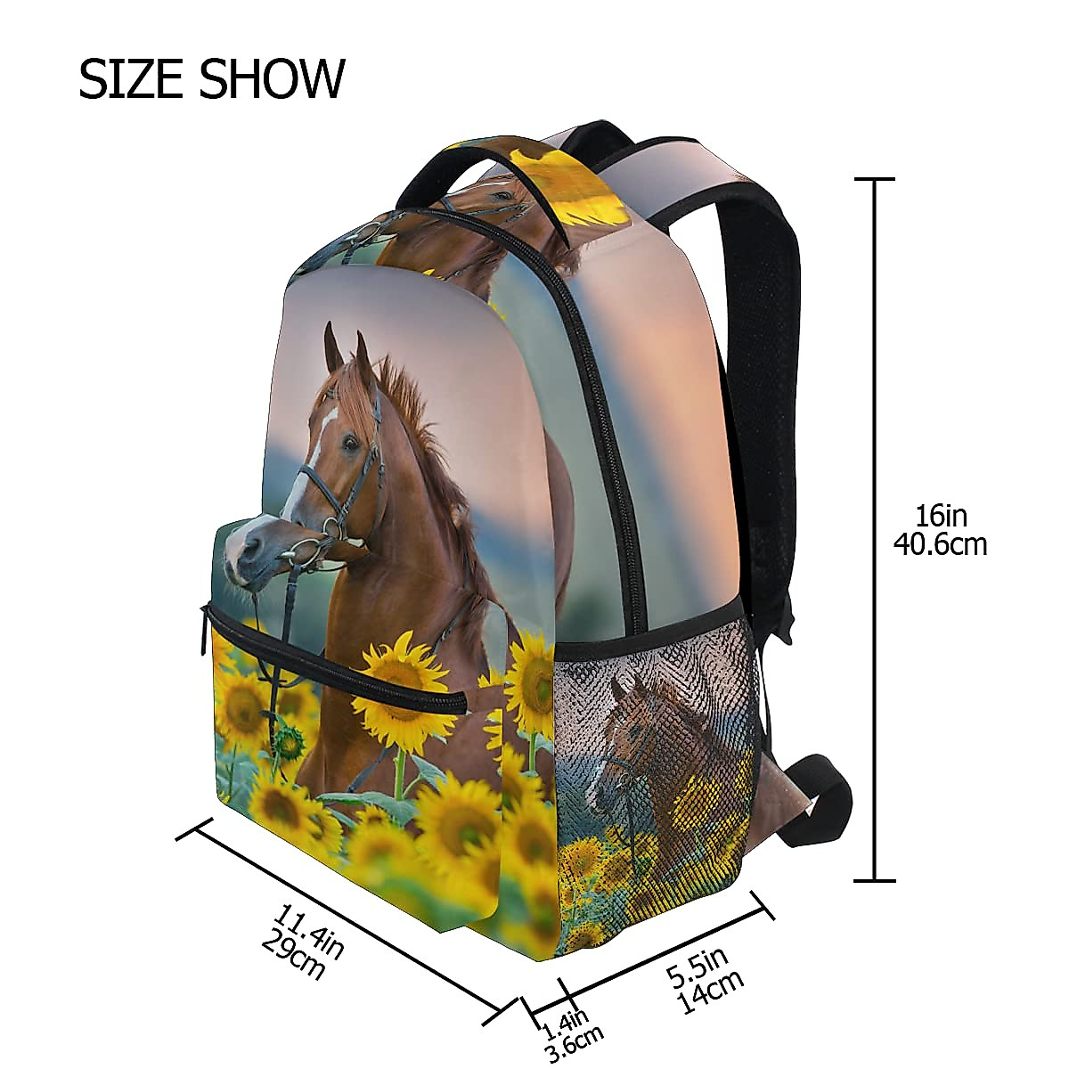 Horse Sunflowers Backpack Girl Backpacks for School Elementary Cute Bookbags for Girls 3rd 4th 5th Grade