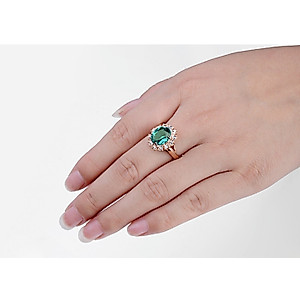 Rose Gold Plated Oval Shaped Ring with Emerald Green Swarovski element Crystal and Clear Round Shaped Cubic Zirconia Fashion Jewelry for Women (7)
