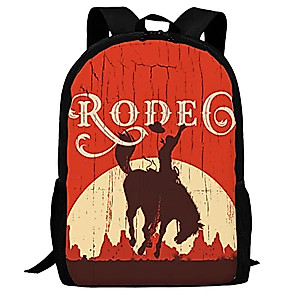 ALIFAFA Western School Backpack Shoulder Daypack,Rodeo Cowboy Riding Wild Horse On A Wooden Boy Men School Bag Outdoor Casual Shoulders Backpack Travel Daypacks for Women Men Teens Kids