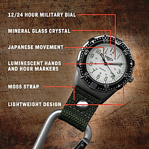 Dakota Backpacker Clip, Watch, Lightweight watch, Outdoor Gifts for Men and Women, Use for Fishing, Hunting, Golf and More, Tactical, Watch-Green