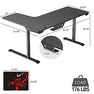 EUREKA ERGONOMIC L Shaped Gaming Desk, 60 Inch L60 Home Office Corner PC Computer Gamer Table Large Writing Workstation Gifts w Mouse Pad Cable Management, Space Saving, Easy to Assemble, Right Black