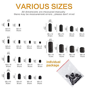 TOTFSTNR 666Pcs Internal Hex Drive Cup-Point Screws Assortment Kit, 22 Sizes M2/3/4/5/6/8 Set Screw Set for Door Handles, Faucet, Light Fixture, 12.9 Class Alloy Steel (Black)