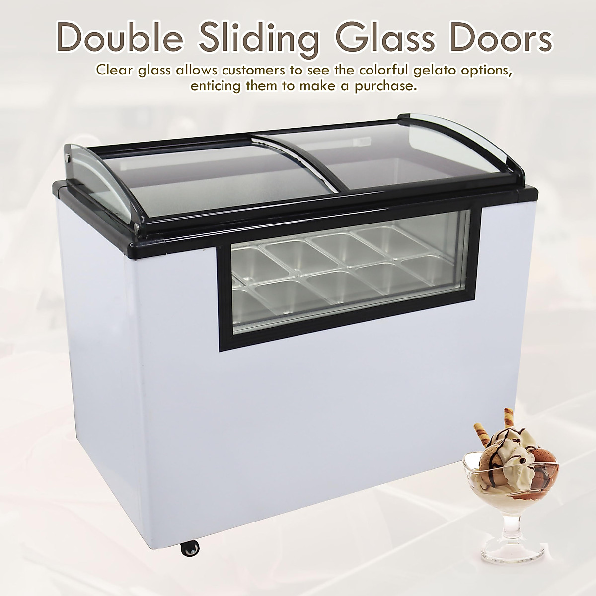 TECHTONGDA Gelato Freezer Commercial Ice Cream Chest Refrigerator Display Case Chamber Showcase Freezer With 12 Pan 170L 480W