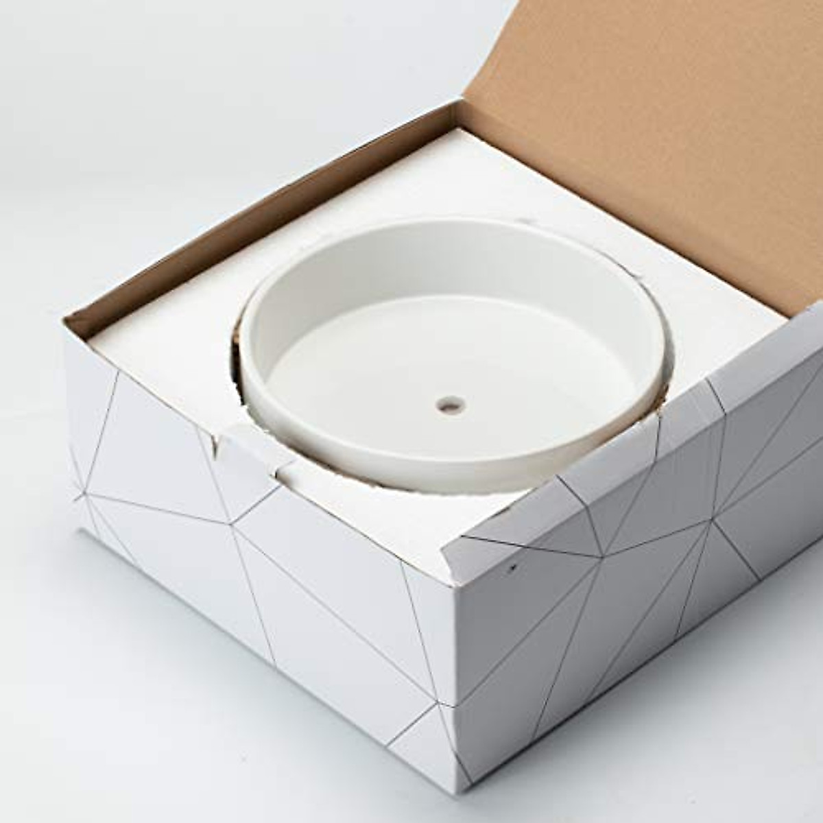 kimisty 10 Inch Large Round Succulent Planter Bowl with Gold Metal Plant Stand, White Ceramic Pot with Drainage, Succulent Garden Shallow Pot, Centerpiece Tabletop