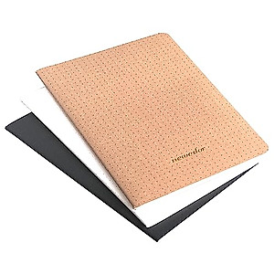 newestor Set of 3 A5 Dotted Notebook/Travel Journal - 5.5 x 8.25 Dot Grid Paper for Bullet Notes Journaling, Total 120 Sheets/240 Pages, Black/White/Kraft Brown Cover