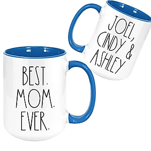 PERSONALIZED COFFEE MUG! Farmhouse Style skinny font inspired Font BLUE! 15oz Ceramic Mug | Your Custom Text on front, back, or both sides!