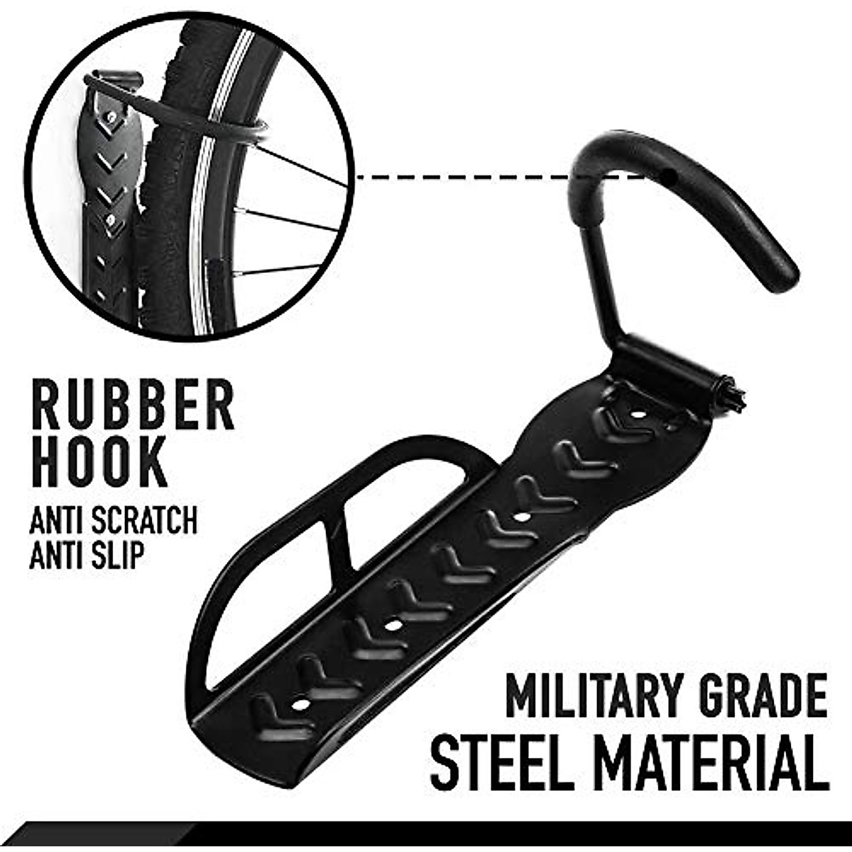 HOMEE Bike Rack Garage 2 Pack Bike Wall Mount Vertical Bike Hooks Storage System Wall Mount Bike Hanger for Garage Indoor Shed-Easy to install Use-Heavy Duty Holds up to 65 lb with Screws