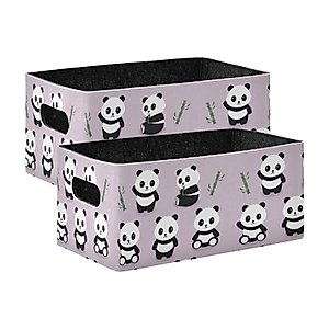 Emelivor Pandas Storage Basket Bins Set (2pcs) Felt Collapsible Storage Bins with Fabric Rectangle Baskets for Organizing for Office Bedroom Closet Babies Nursery