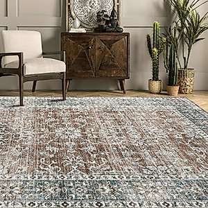 Haperlare Large Living Room Area Rug - 8x10 Large Bedroom Rug Distressed Non-Slip Non-Shedding Oriental Print Floor Carpet for Dining Room Kitchen Brown, 8 x 10