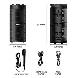 EARISE M62 Portable Bluetooth PA Speaker, Dual 6.5" Rechargeable Indoor/Outdoor Bluetooth Karaoke Audio System, TWS, Party Lights, LED Display, FM/AUX/MP3/USB/SD/TF