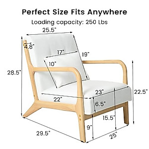 Unovivy Mid-Century Modern Accent, Upholstered Lounge Armchair with Wood Frame Thick Padded Backrest & Seat Cushion, Single Sofa Chair for Living, Bedroom, Reading Room, ‎30" Depth, Beige