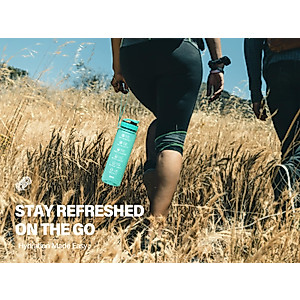 NOIFYS 32oz Motivational Fitness Sports Water Bottle with Time Marker, BPA Free Drinking Bottle with Removable Strainer, Fast Flow Leak Proof Non-Toxic for Adults to Gym and Sports