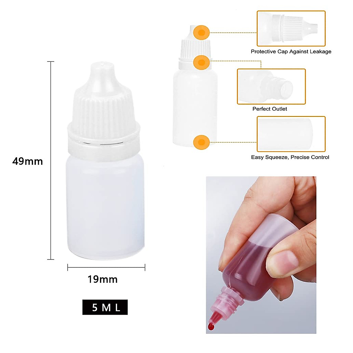 Burry Life Science 12PCS 5ML White Plastic Empty Squeezable Dropper Bottles Portable Eye Liquid Dropper Small Plastic Refillable Containers with Screw Cap and Plug (White, 5ML)