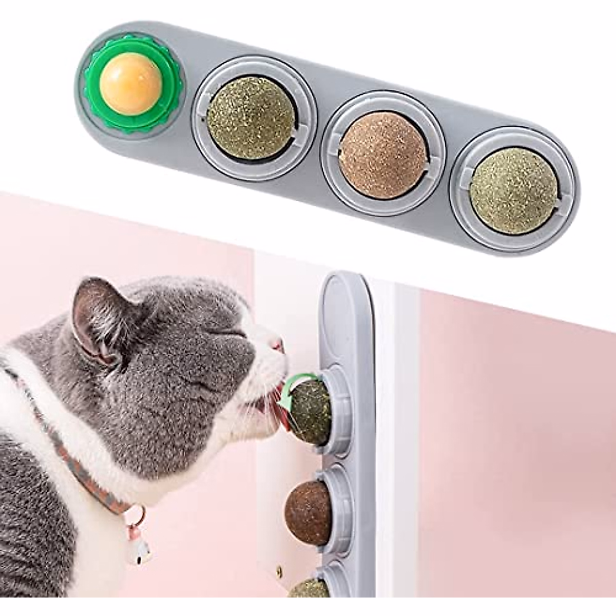 Cayse Cat Toys, 4 Natural Silvervine Catnip Balls, Edible Catnip Wall Toys, Safe Healthy Kitty Toys for Cats Lick, Kitten Chew Toys, Teeth Cleaning Dental Cat Ball Toy, Catnip Wall Treats