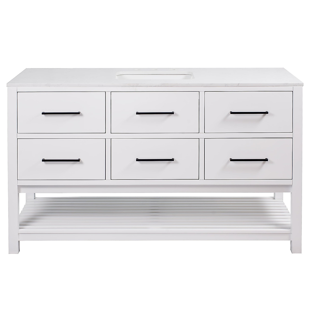 Kitchen Bath Collection Hudson 60-inch Single Bathroom Vanity (Engineered Marble/White): Includes White Cabinet with Engineered Marble Countertop and White Ceramic Sink