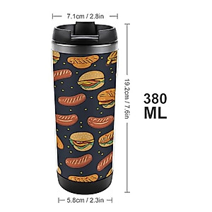 Hot Dogs Chicken Drumsticks Burgers Travel Coffee Mug Reusable Insulated Drinking Cup with Lid for Home Outdoor Works 13 Oz